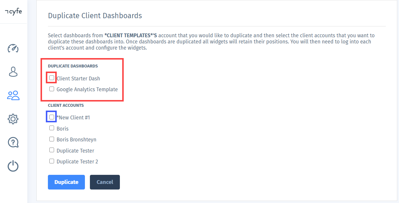 Duplicating Template Dashboards across Clients